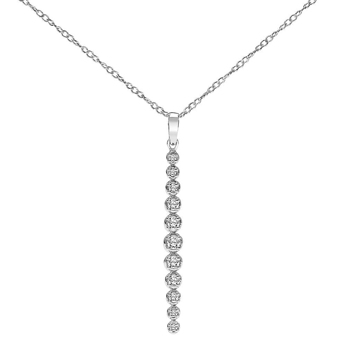 Vertical Bar Necklace Bezel Set Diamonds Journey Pendant in 925 Sterling Silver 0.13ct (I-J, I3), 18 inch, by Keepsake