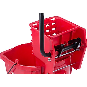 Carlisle FoodService Products Mop Bucket with Side-Press Wringer for Floor Cleaning, Restaurants, Offices, And Janitorial Use, Polyproylene, 26 Quarts, Red