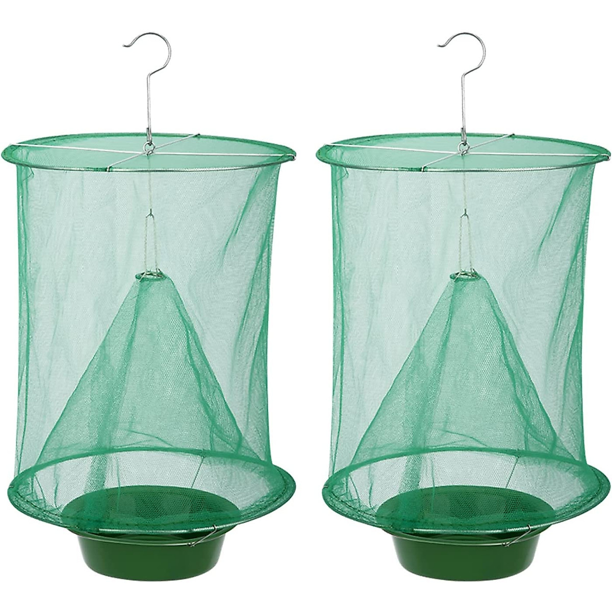 2/8 Set Ranch Fly 𝐓𝐫ap - Reusable Fly 𝐓𝐫ap with 𝐁𝐚it Tray Upgraded Fly 𝐂𝐚𝐭cher Cage Effective Fly Bag for Indoor Outdoor Hanging Family Farms,Stable,Garden,Orchard,Park,Restaurants (2Set)