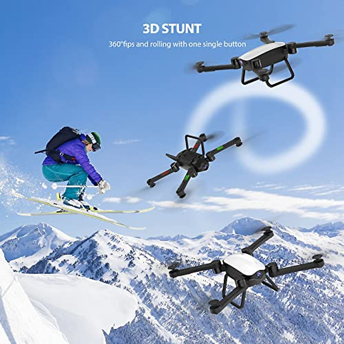 SIMREX X900 Drone Optical Flow Positioning RC Quadcopter with 1080P HD Camera, Altitude Hold Headless Mode, Foldable FPV Drones WiFi Live Video 3D Flips 6axis RTF Easy Fly Steady for Learning Matte White
