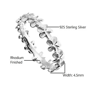 Aloha Jewelry Company 925 Sterling Silver Plumeria Flower Eternity Wedding Engagement Band Stackable Promise Ring, Nickle Free Hypoallergenic for Sensitive Skin, with Gift Box (4.5, Silver)