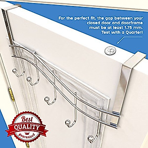 Over the Door Rack with Hooks | 5 Hangers for Towels Coats Clothes Robes Ties Hats | Bathroom Closet Extra Long Heavy Duty Chrome Space Saver Mudroom Organizer by Kyle Matthews Designs