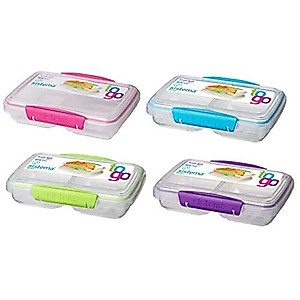 Sistema To Go Multi Split Food Storage Container, Clear with Coloured Clips, 820 ml