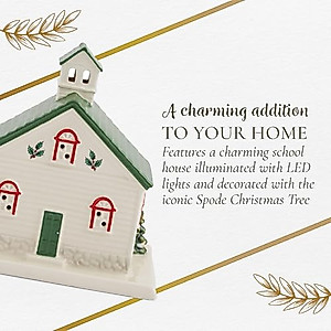 Spode Christmas Tree Miniature Village Figural Decoration, LED Lighted Village Set, Ceramic Holiday Decor - Dolomite Collectible for Indoor Display (School House)