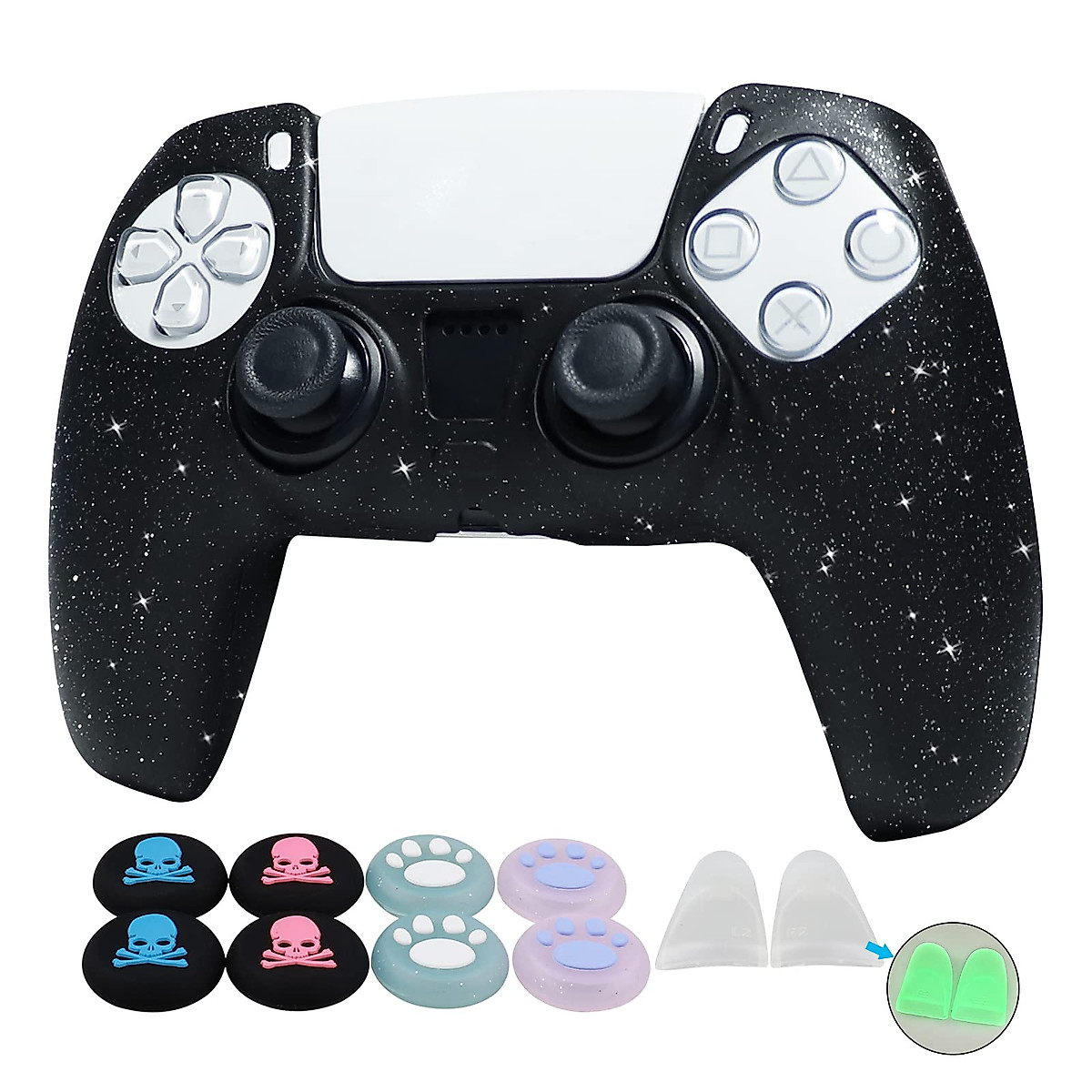 ROTOMOON Glitter Silicone Controller Skins for PS5 with 8 Thumb Grips & L2 R2 Trigger Protector, Sweat-Proof Anti-Slip Controller Cover Skin Protector Compatible with Playstation 5 Controller