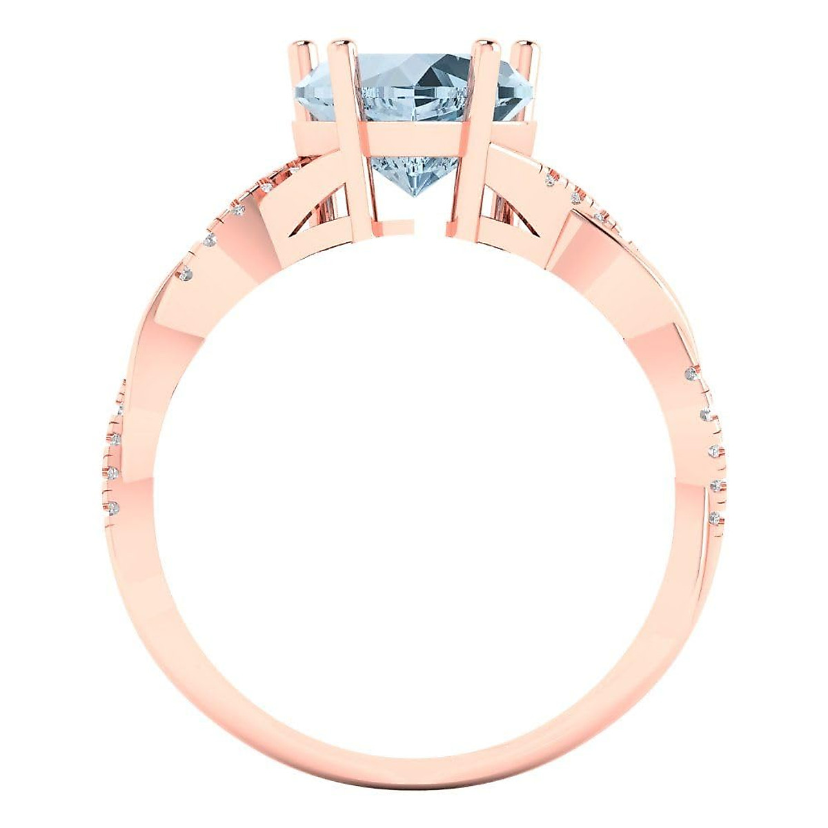 Clara Pucci 2.19ct Heart Cut Criss Cross Solitaire Halo Created Aquamarine Designer Anniversary Bridal Engagement Ring 14k Rose Gold 3.5