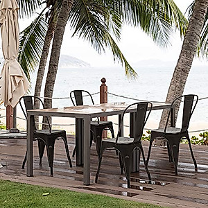 JUMMICO Iron Metal Dining Chair Stackable Indoor-Outdoor/Classic/Chic Industrial Vintage Chairs Bistro Kitchen Cafe Side Chairs with Back Set of 4 (Black)