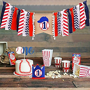 PRATYUS Baseball Party Decorations, First Birthday Party Supplies with Baseball Birthday Banner, Highchair Banner, Crown Hat, Cake Topper for Baby Kids Ball Party Event Favors