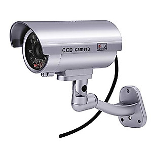 Dummy Security Camera, FITNATE 4 Packs Fake Surveillance Security CCTV Camera System with LED Red Flashing Light for Both Indoor & Outdoor Use + Security Camera Warning Stickers × 4 (Silver)