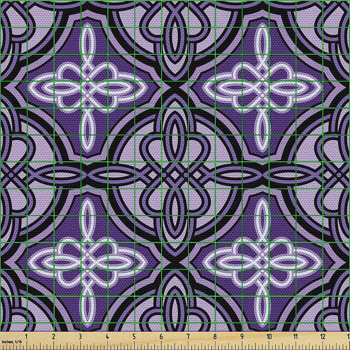 Ambesonne Celtic Fabric by The Yard, Unique Celtic Knot with Swirling and Twisted Line Details Print, Decorative Fabric for Upholstery and Home Accents, 1 Yard, Violet Lilac