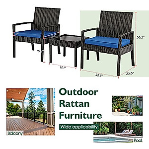 KAWIVAST 3 Pieces Patio Furniture Set, Front Porch Furniture, Rattan Wicker Furniture, Balcony Furniture Set, Small Patio Furniture,Outdoor Patio Furniture, Bistro Sets