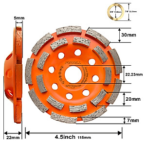 FEWELL 4 1/2” Concrete Grinding Wheel, Double Row Diamond Cup Wheel with 7/8” Arbor for Polishing and Grinding Concrete Surface Brick Stone Marble Cement Granite