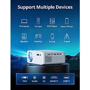 Projector 4K with WiFi and Bluetooth Supported, MiTecHPro 450 ANSI Portable Movie Projector, with Zoom Function and Timer Shutdown, FHD 1080P Outdoor Projector for HDMI/USB/Laptop/iOS & Android Phone