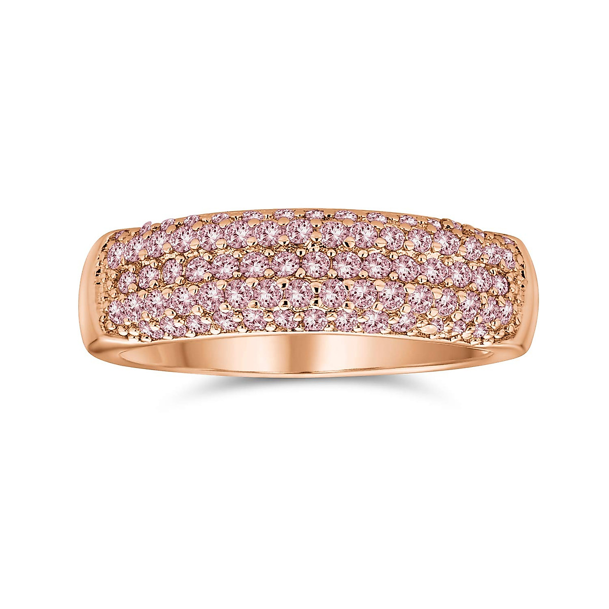 Personalized Micro Pave AAA Pink Cubic Zirconia Cocktail Anniversary CZ Pave Anniversary Statement 1/2 Eternity Wedding Band Ring For Women Rose Gold Plated .925 Sterling Silver Custom Engraved