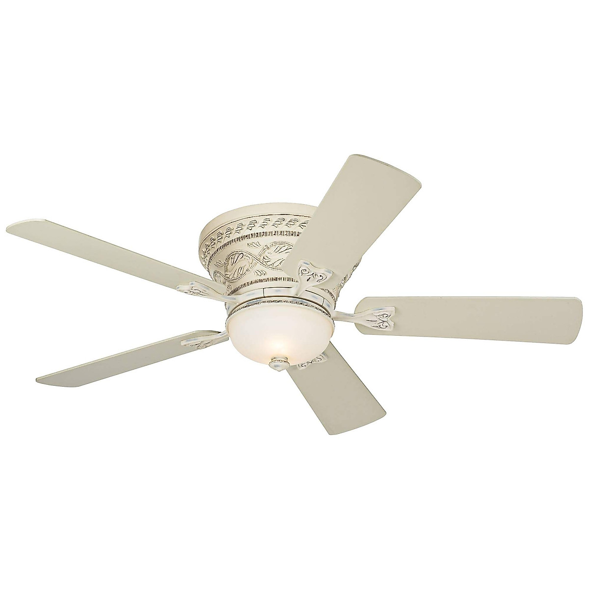 Casa Vieja 52" Ancestry Hugger Low Profile Indoor Ceiling Fan with Light LED Dimmable Remote Control French Rubbed White Frosted Glass for Living Room Kitchen Bedroom Dining