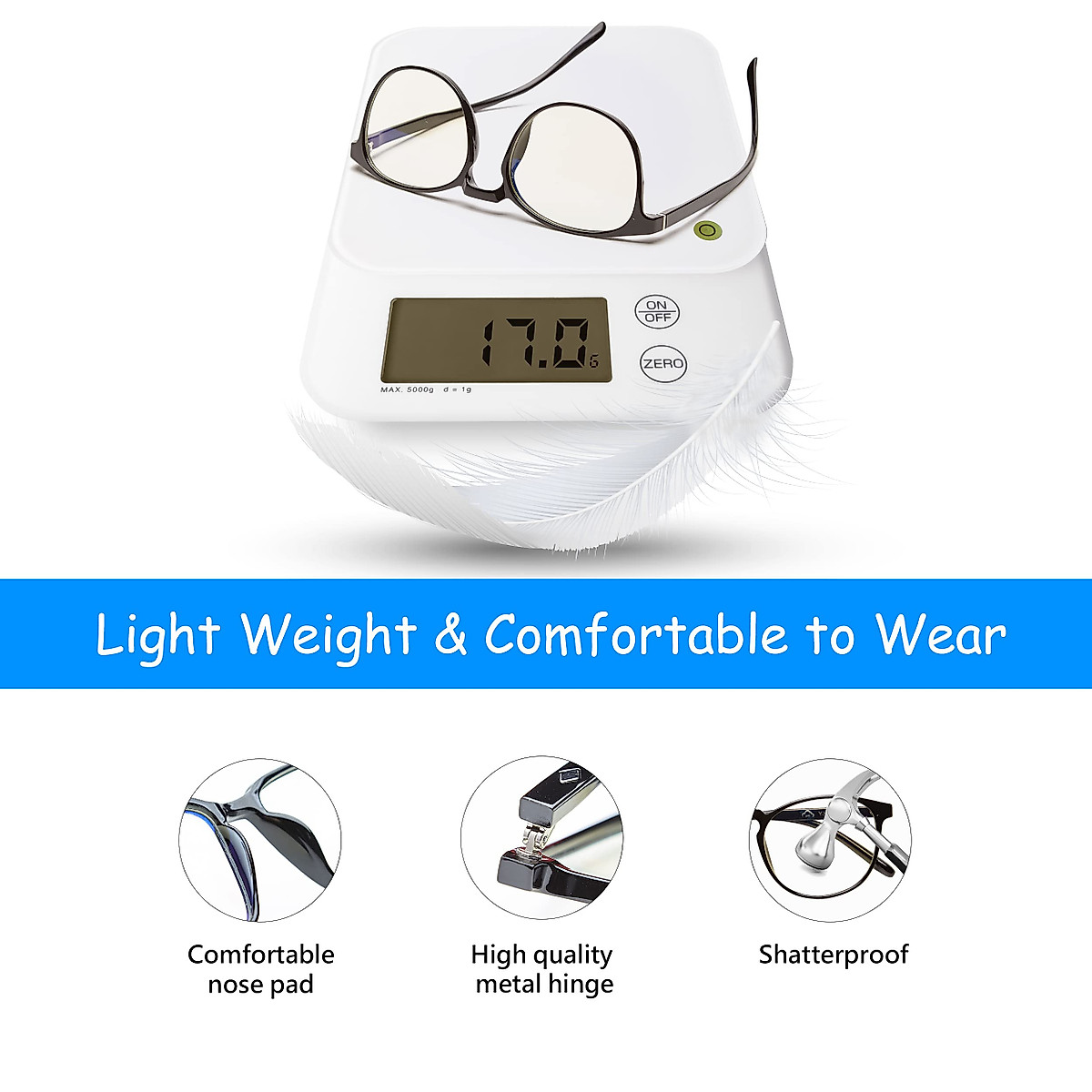 Blue Light Blocking Glasses for TV Phone Computer Gaming Screen Men and Women, TR90 Frame, Anti Eyestrain UV, 2 Pack