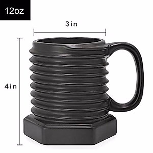 EPFamily 3D Ceramic Cool Mug Black Coffee Mugs Porcelain Attractive Day Gift Mug-Screw Cap Shape Durable Cup Gifts for Man Father Dad Grandfather Women Home Office 12 oz