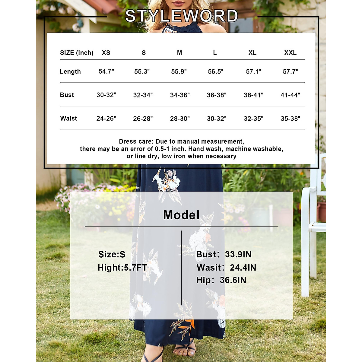 STYLEWORD Women's 2025 Fashion Summer Spring Beach Vacation Red Polka Dot Casual Garden Party Maxi Long Dress Trendy(Floral 33,S)