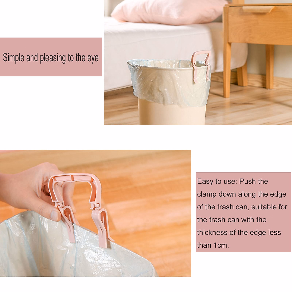 NentMent 4 Pack Waste Basket Clips with Handle Non-Slip Trash Bags Clamp Holder for Wastebucket Liners Garbage Can Cardboard Box Trash Container Bathroom Bedroom Office Under Desk Sink Cabinet