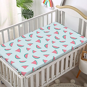 Watermelon Themed Fitted Crib Sheet,Standard Crib Mattress Fitted Sheet Soft & Stretchy Fitted Crib Sheet-Baby Sheet for Boys Girls,28“ x52“,Pastel Pink Dark Seafoam Pale Blue
