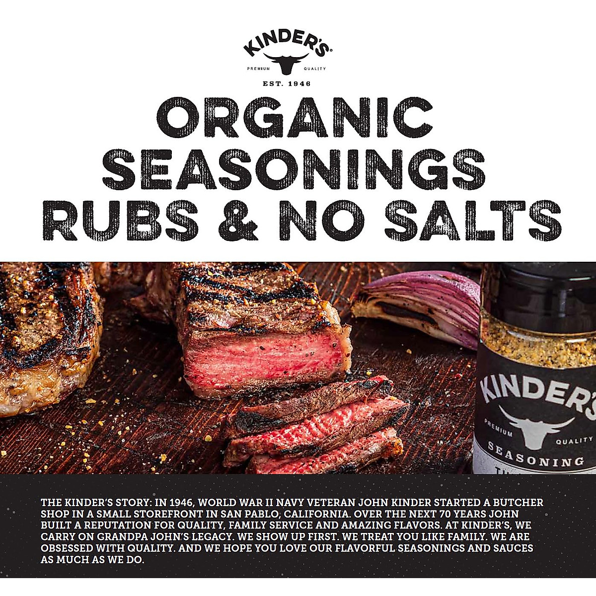 Kinder's Organic Buttery Steakhouse Rub, Premium Quality Seasoning, MSG Free, USDA Certified Organic, 3 oz