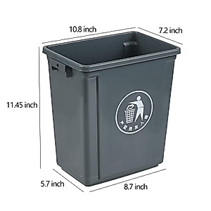 Kekow 2.6 Gallon Small Bathroom Trash Can, 4-Pack Open-Top Plastic Rectangular Wastebasket, Gray