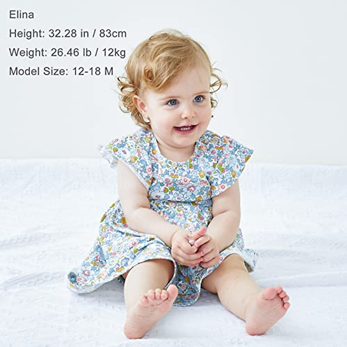 pureborn Baby Girls Ruffled Sleeve Dress Cotton Swing Dress Casual with Headband Bloomer 3-6 Months Floral Blue