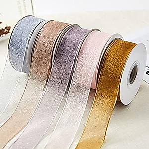 NC JingleStar Decorative Accessories 1 Inch Sheer Chiffon Ribbon Perfect for Crafts Hair Bows Gift Wrapping Wedding Party Decoration and More(Silver Grey, 25yards Sheer Chiffon Ribbon)