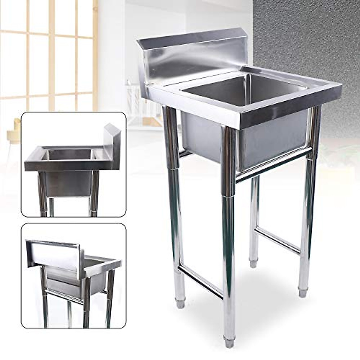 MANULOOT Stainless Steel Utility Sink, Single Bowl Kitchen Sink Commercial Sink, Free-standing Restaurant Sink, 19.69x19.69x31.5inch Outdoor Sink with Accessories, Industrial Sink with legs | US Stock