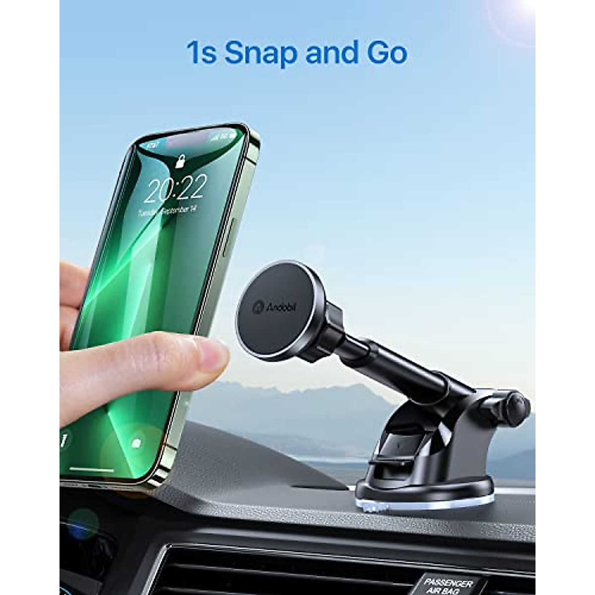 andobil [Bumps Friendly Magnetic Phone Holder for Car, [Super Strong Magnet] Universal Dashboard Windshield Car Mount Magnet Compatible with iPhone 13 12 Pro Max 11 XR Samsung S22 S21 All