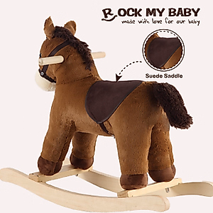 Plush Rocking Horse, Soft Filling Ride on Pony, Rocking Animal, Stuffed Rocker for Kids 18 Months and up (Dark Brown)