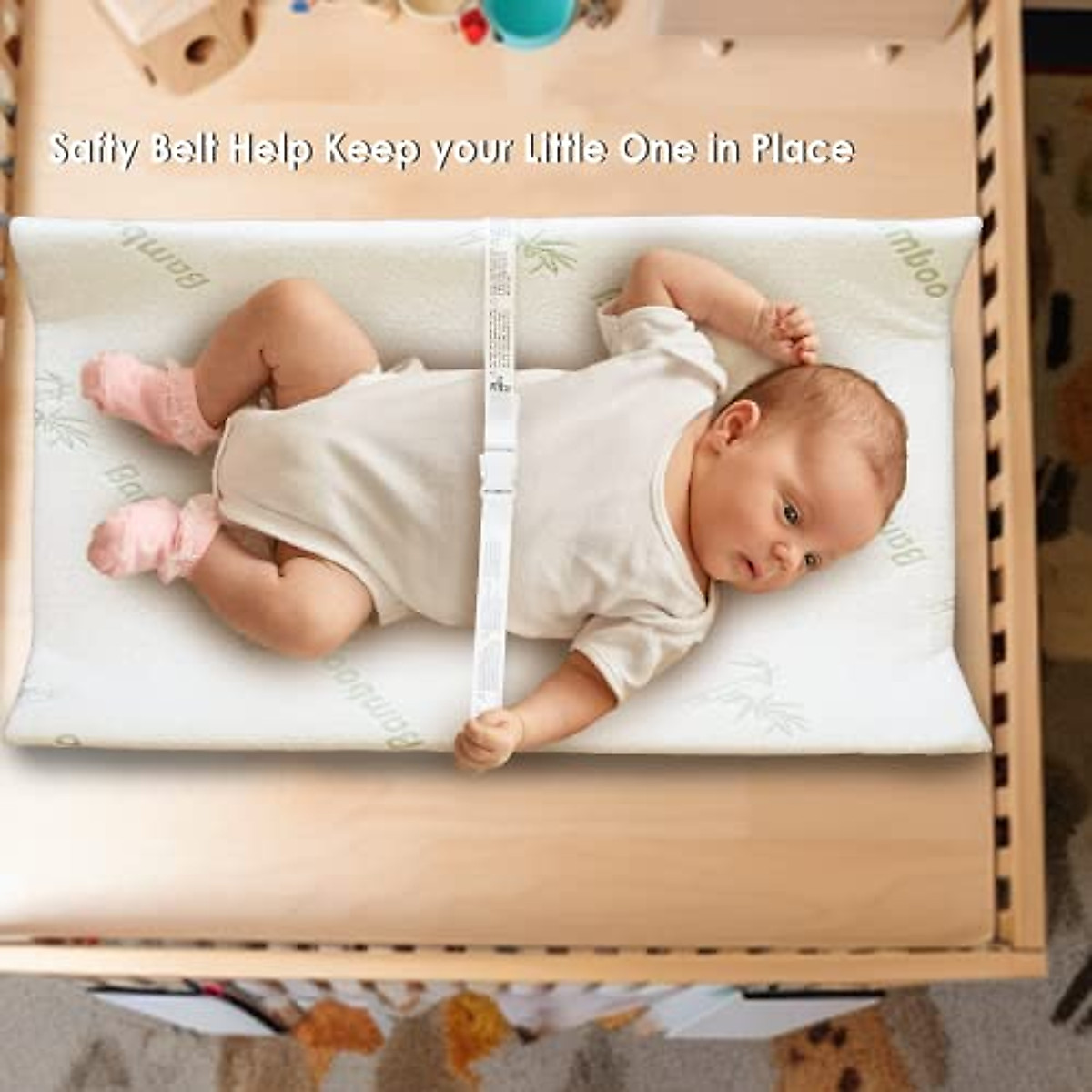 Truwelby Changing Pad, Waterproof Bamboo Cover Contour Diaper Changing Pad for Dresser Top, Baby Changing Table Pad Cover Hypoallergenic Washable