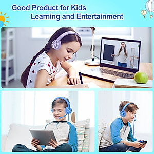 【2 Pack】Kids Headphones with Microphone for School, Wired Headsets with 94dB Volume Limit & Sharing Splitter for Boys/Girls, Computer Headset for Smartphones/iPad/PS4/Xbox One/PC, Blue&Purple