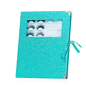 16 Paris Eyelash Storage Book Portable Eyelash Organizer Holder Case Make Up Display Catalog Lash Container Box Glitter Cover Lash Empty Case (Green)