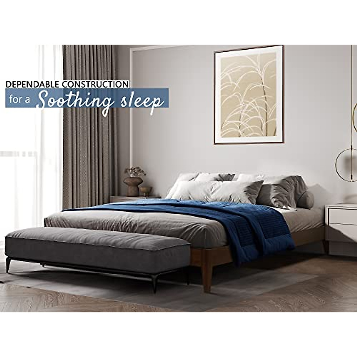 Acacia Mervyn 14 Inch Wood Platform Bed Frame Without Headboard, King, Chocolate