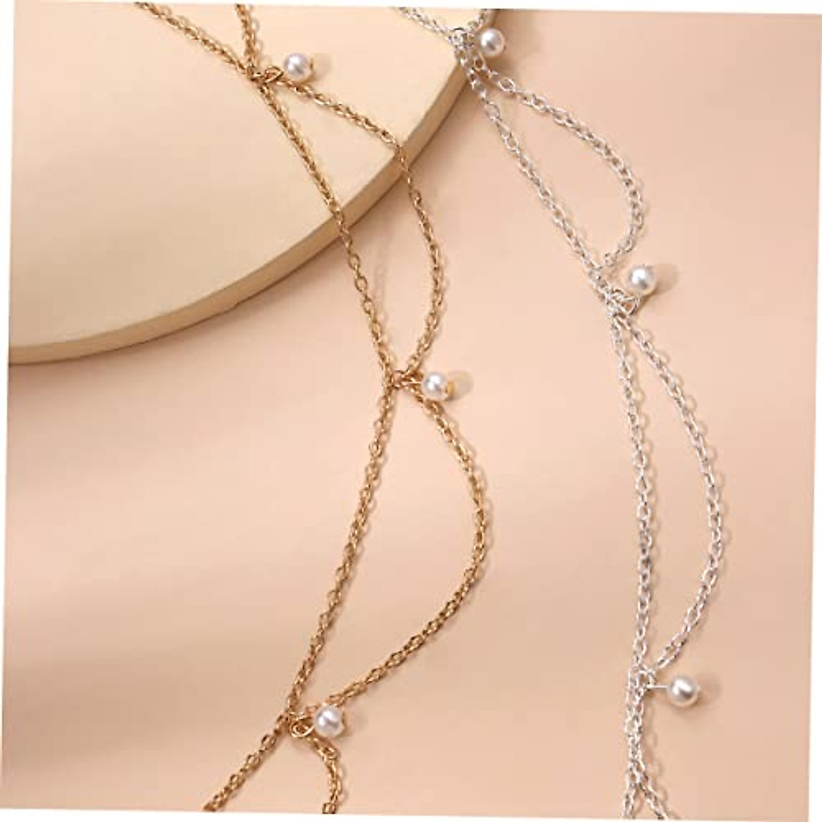 KALLORY 2pcs Hair Crysatal Drop Head Forehead Jewelry Pearl for Bridal Headdress Party Wedding Bohemian Decorative Holiday Headband Prom Crown Women Ladies Chain Tassel Band Pendant Peal