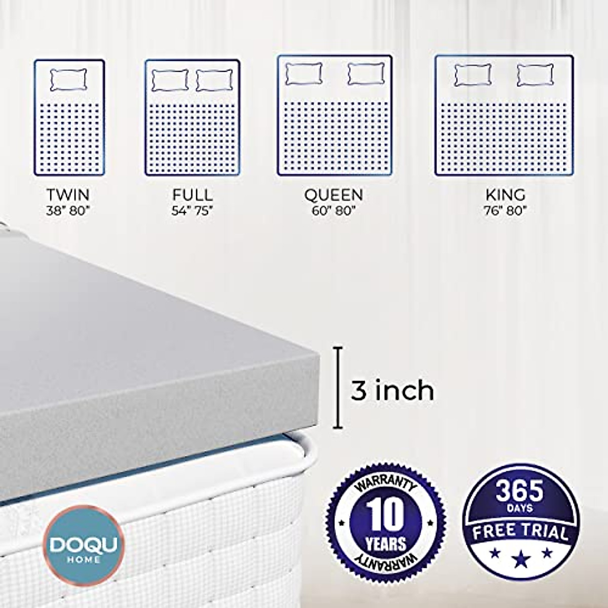 Biorhythm Innovative Fabric Bamboo Charcoal Infused Memory Foam Mattress Topper 3 inch Full Size, Fight Insomnia, Anxiety & Depression, Wake Up Feeling Refreshed