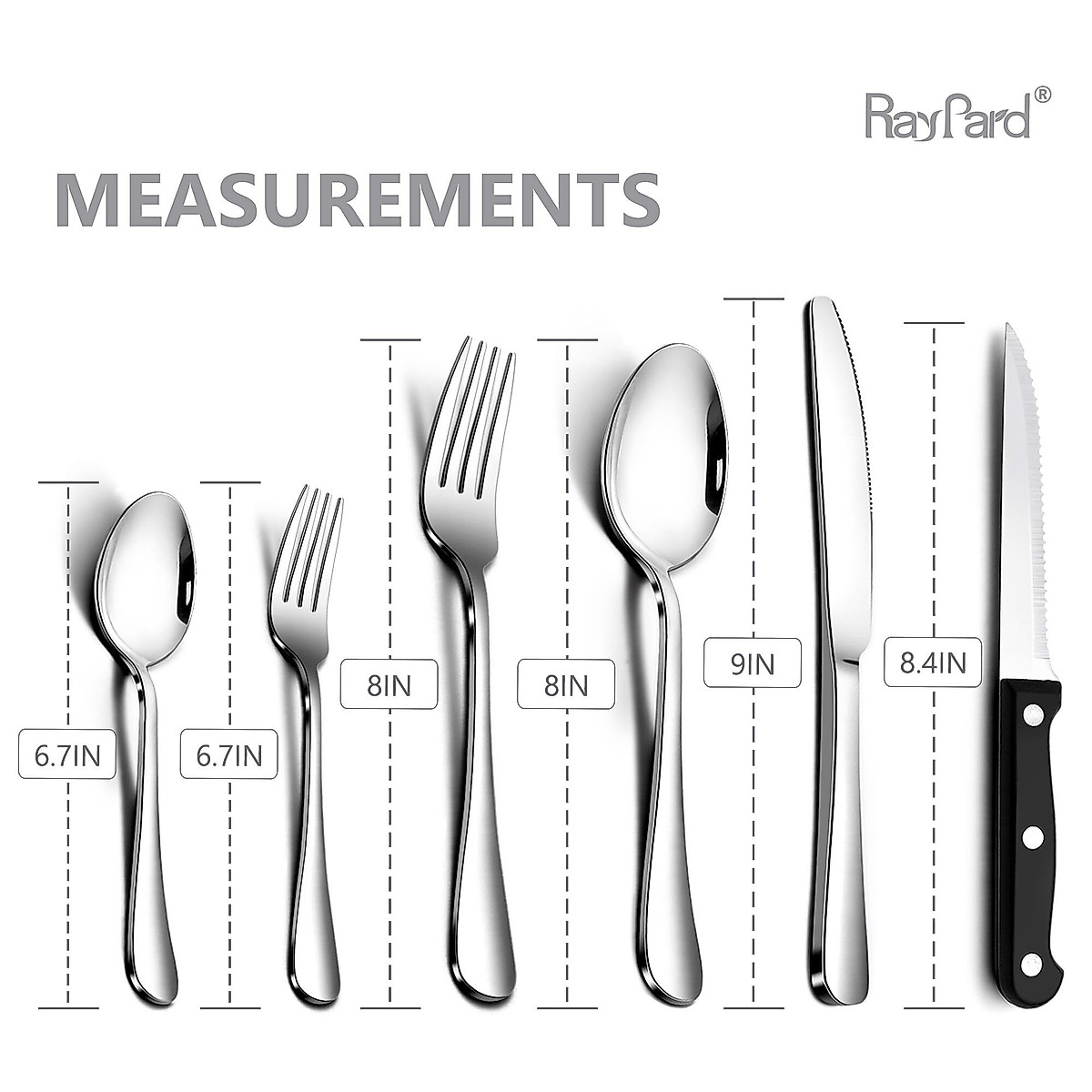 RayPard 24-Piece Silverware Set, Flatware Set Mirror Polished, Dishwasher Safe Service for 4, Include Fork/Spoon with 5-Compartment Non Slip Silverware Drawer Organizer Box Tray