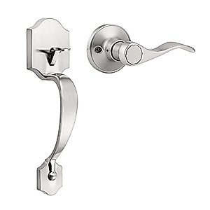 Knobonly Single Cylinder Handleset with Lever Handle for Interior Doors, Contemporary Hardware Single Cylinder Deadbolt Handle Set Satin Nickel, Reversible for Right/Left Handed Door