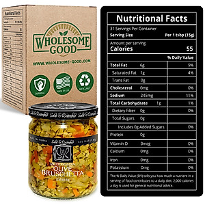 Mediterranean Olive Bruschetta - Gluten-Free Green Olive Sandwich Spread with Olive Oil for Muffuletta, Sandwiches, Dips, Crackers, Salads, & Appetizers, Kosher - Sable & Rosenfeld - 16 Oz (Pack 1)