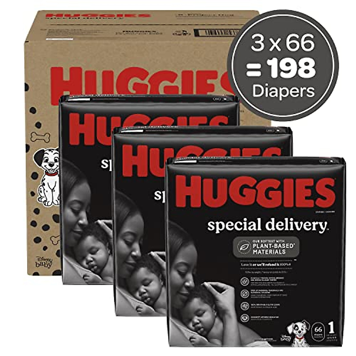 Hypoallergenic Baby Diapers Size 1 (8-14 lbs), Huggies Special Delivery Newborn Diapers, Fragrance Free, Safe for Sensitive Skin, 198 Ct