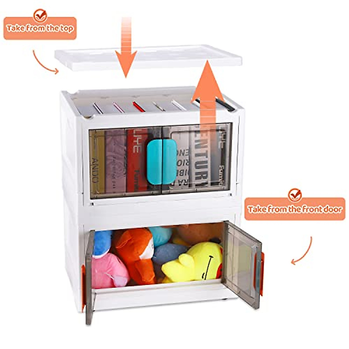 Chemailon Storage Bin with Lid,29 Qt Clear Plastic Toy Organizer Box with Wheels and Visible Clear Door for Home Closet 9.4 x 11.4 x 15.7 Inches 2 Pack