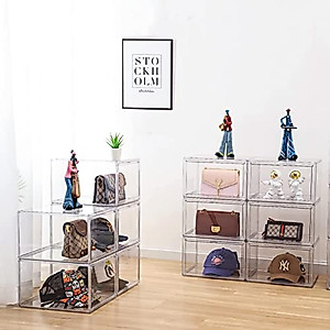 ZLLZUU Purse and Handbag Storage Organizer for Closet, Clear Acrylic Display Case for Collectibles, 3 Pack Plastic Storage Boxes with Magnetic Door for Wallet, Cosmetic, Toys (Large Door)