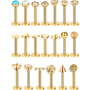 Blulu 20 Pcs 16g Stainless Steel Nose Studs Straight Nose Rings Body Piercing Jewelry 20 Styles for Women Men