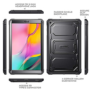 Fintie Shockproof Case for Samsung Galaxy Tab A 10.1 2019 Model SM-T510 / T515 / T517, Tuatara Rugged Unibody Hybrid Full Protective Bumper Kickstand Cover with Built-in Screen Protector, Black