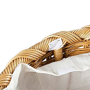 The Basket Lady Round Wicker Laundry Hamper, Large, 19 in Dia x 25 in H, Sandstone