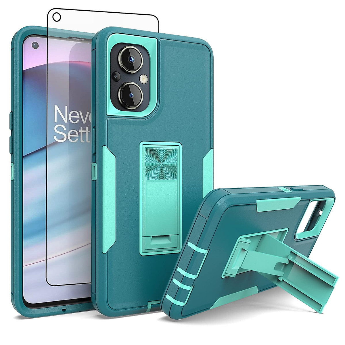 Asuwish Phone Case for OnePlus Nord N20 5G with Tempered Glass Screen Protector Cover and Stand Hybrid Rugged Cell Mobile Accessories One Plus N 20 G5 1 Plus 20N 1plus One+ 1+ N205GWomen Men Teal