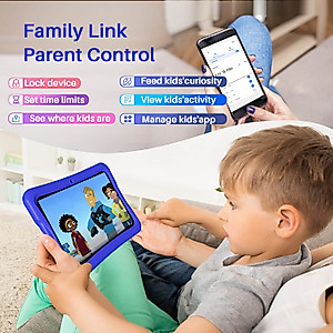 JREN Kids Tablet, 10" Tablet for Kids,IPS HD Display 1280 X 800, RAM 4GB and 64GB Storage, Google Family Link Kids Space Pre-Installed, YouTube,Ages 6-12,Color Blue