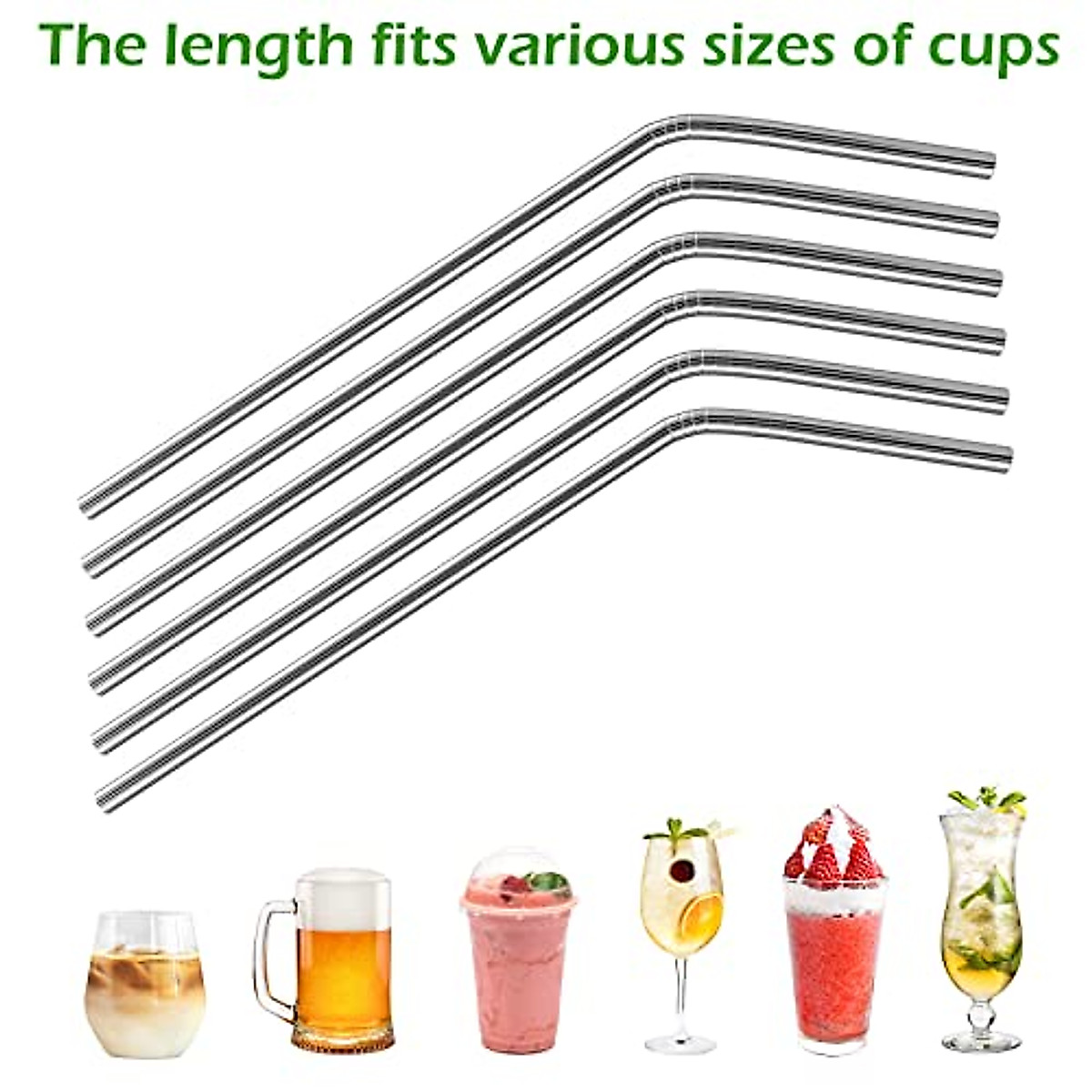 Acerich Set of 6 Stainless Steel Straws, Reusable Metal Straws for 30 oz & 20 oz Tumblers Cups Mugs Cold Beverage, Free Cleaning Brush Included