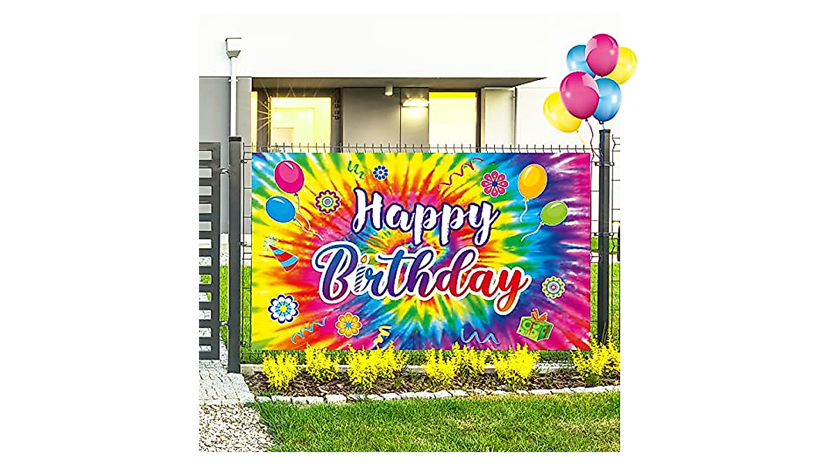 Vibrant Tie Dye Birthday Backdrop for Groovy Party Decor